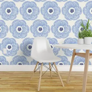 Spoonflower Bright Camellia Custom Pre-pasted Wallpaper