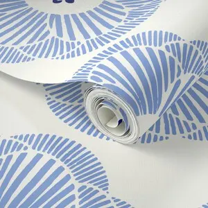 Spoonflower Bright Camellia Custom Pre-pasted Wallpaper - Blue