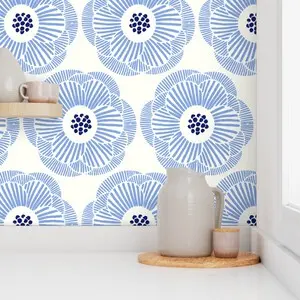 Spoonflower Bright Camellia Custom Pre-pasted Wallpaper