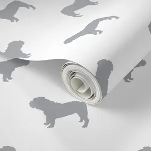 Spoonflower Dog Silhouette Bulldog Pattern English Pet Custom Removable Wallpaper - White,gray