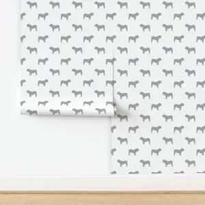 Spoonflower Dog Silhouette Bulldog Pattern English Pet Custom Removable Wallpaper - White,gray