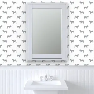 Spoonflower Dog Silhouette Bulldog Pattern English Pet Custom Removable Wallpaper - White,gray