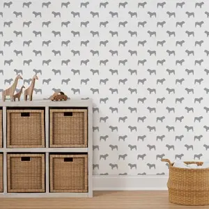 Spoonflower Dog Silhouette Bulldog Pattern English Pet Custom Removable Wallpaper - White,gray