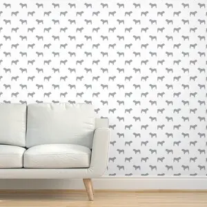 Spoonflower Dog Silhouette Bulldog Pattern English Pet Custom Removable Wallpaper - White,gray