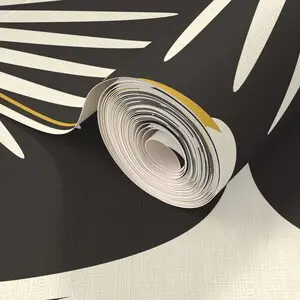 Spoonflower Art Deco Swans Cream On Black 100% Natural Sisal Grasscloth Wallcovering Black,white