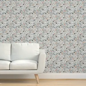 Spoonflower Astrid Blue And Red Small 100% Natural Sisal Grasscloth Wallcovering - Yellow,red