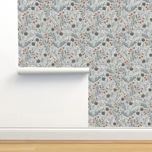 Spoonflower Astrid Blue And Red Small 100% Natural Sisal Grasscloth Wallcovering - Yellow,red