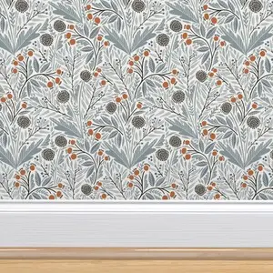 Spoonflower Astrid Blue And Red Small 100% Natural Sisal Grasscloth Wallcovering - Yellow,red