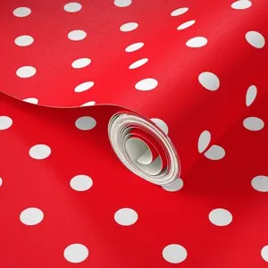 Spoonflower Red Dotted Spots Polka Dots Spotted White Custom Pre-pasted Wallpaper - Red,pink