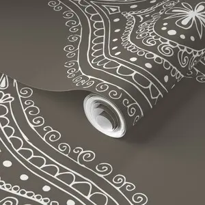 Spoonflower Warm Moroccan White Dark Taupe Bohemian Custom Removable Wallpaper - Gray