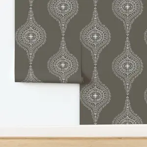 Spoonflower Warm Moroccan White Dark Taupe Bohemian Custom Removable Wallpaper
