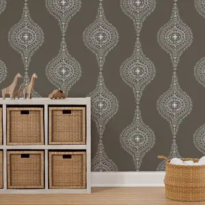 Spoonflower Warm Moroccan White Dark Taupe Bohemian Custom Removable Wallpaper