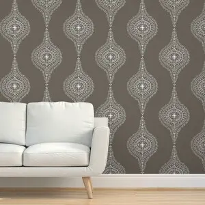 Spoonflower Warm Moroccan White Dark Taupe Bohemian Custom Removable Wallpaper