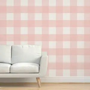 Spoonflower Ballet Slipper Buffalo Plaid 100% Natural Sisal Grasscloth Wallcovering - Pink,gray