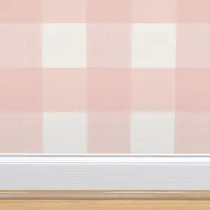 Spoonflower Ballet Slipper Buffalo Plaid 100% Natural Sisal Grasscloth Wallcovering - Pink,gray