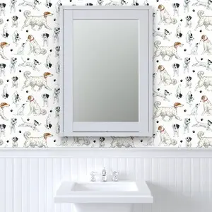 Spoonflower Green Red Puppy Dogs Pets Playful Traditional Wallpaper