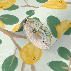 Spoonflower Lemon Trees Pastel Mint 100% Natural Sisal Grasscloth Wallcovering - Blue,mint,green