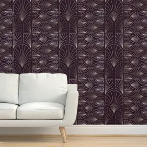 Spoonflower Art Deco Dark 100% Natural Sisal Grasscloth Wallcovering - Purple