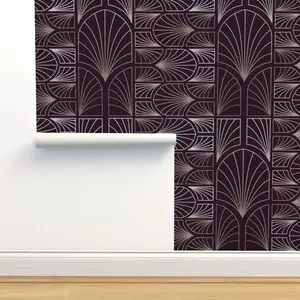 Spoonflower Art Deco Dark 100% Natural Sisal Grasscloth Wallcovering - Purple