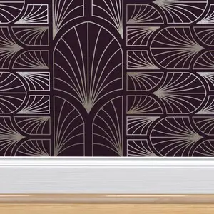 Spoonflower Art Deco Dark 100% Natural Sisal Grasscloth Wallcovering - Purple