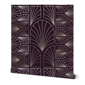 Spoonflower Art Deco Dark 100% Natural Sisal Grasscloth Wallcovering - Purple
