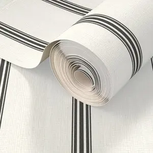 Spoonflower French Ticking Grain Sack Feed 100% Natural Sisal Grasscloth Wallcovering - Black