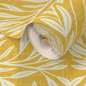 Spoonflower Literary Damask Goldenrod 100% Natural Sisal Grasscloth Wallcovering White,yellow,orange