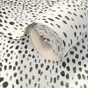 Spoonflower Black Animal Spots 100% Natural Sisal Grasscloth Wallcovering - White