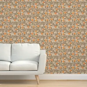 Spoonflower Art Nouveau Oranges Neutral Summer Medium Scale 100% Natural Sisal Grasscloth Wallcovering - Orange,beige