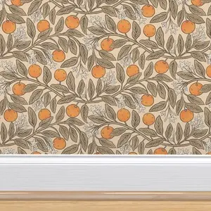Spoonflower Art Nouveau Oranges Neutral Summer Medium Scale 100% Natural Sisal Grasscloth Wallcovering - Orange,beige