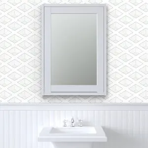 Spoonflower White Geometric Squares Cube Custom Pre-pasted Wallpaper