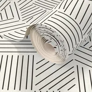 Spoonflower Black And White Hash Marks Medium 100% Natural Sisal Grasscloth Wallcovering