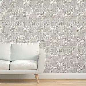Spoonflower Black And White Hash Marks Medium 100% Natural Sisal Grasscloth Wallcovering