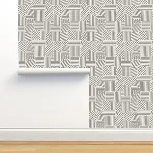 Spoonflower Black And White Hash Marks Medium 100% Natural Sisal Grasscloth Wallcovering
