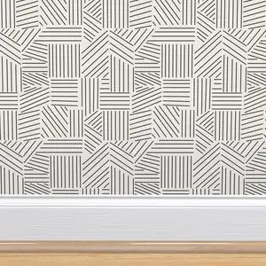 Spoonflower Black And White Hash Marks Medium 100% Natural Sisal Grasscloth Wallcovering