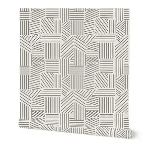 Spoonflower Black And White Hash Marks Medium 100% Natural Sisal Grasscloth Wallcovering