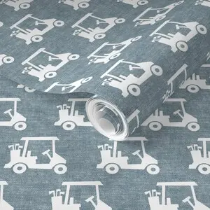 Spoonflower Golf Carts Tee Time Custom Pre-pasted Wallpaper - Blue