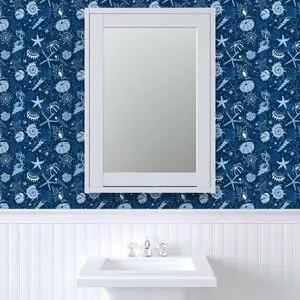 Spoonflower Summer Waves Splash Ocean Shells Custom Pre-pasted Wallpaper