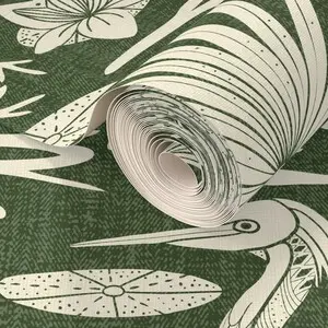 Spoonflower Lowcountry Egret Moss Small 100% Natural Sisal Grasscloth Wallcovering - Green
