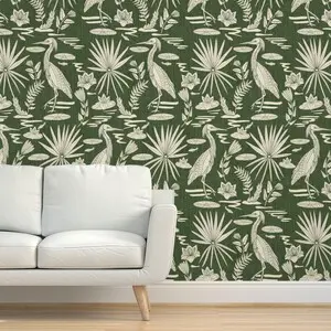 Spoonflower Lowcountry Egret Moss Small 100% Natural Sisal Grasscloth Wallcovering