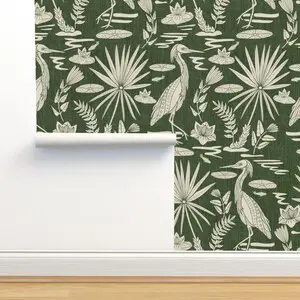Spoonflower Lowcountry Egret Moss Small 100% Natural Sisal Grasscloth Wallcovering