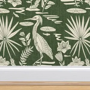 Spoonflower Lowcountry Egret Moss Small 100% Natural Sisal Grasscloth Wallcovering