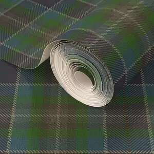 Spoonflower Blue Plaid Plaids Check Tartan 100% Natural Sisal Grasscloth Wallcovering - Green,blue