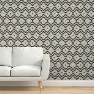 Spoonflower Black Grey Geometric Diamond Geo Texture Custom Pre-pasted Wallpaper