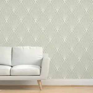Spoonflower Art Deco Sage Green Texture 100% Natural Sisal Grasscloth Wallcovering - White,green