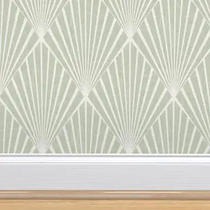Spoonflower Art Deco Sage Green Texture 100% Natural Sisal Grasscloth Wallcovering - White,green