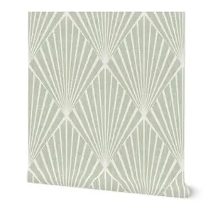 Spoonflower Art Deco Sage Green Texture 100% Natural Sisal Grasscloth Wallcovering - White,green