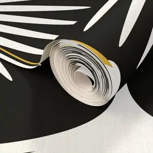 Spoonflower Art Deco Swans White On Rich Black 100% Natural Sisal Grasscloth Wallcovering Black