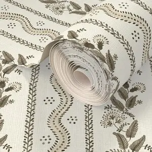Spoonflower On Light Cream Emma Stripe 100% Natural Sisal Grasscloth Wallcovering - Beige