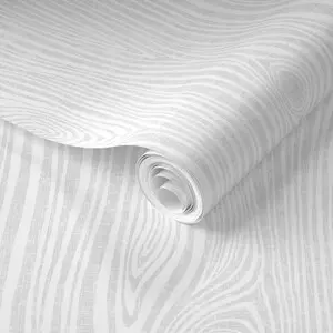 Spoonflower Wood Driftwood Woodgrain Texture Rustical Custom Pre-pasted Wallpaper - White,gray